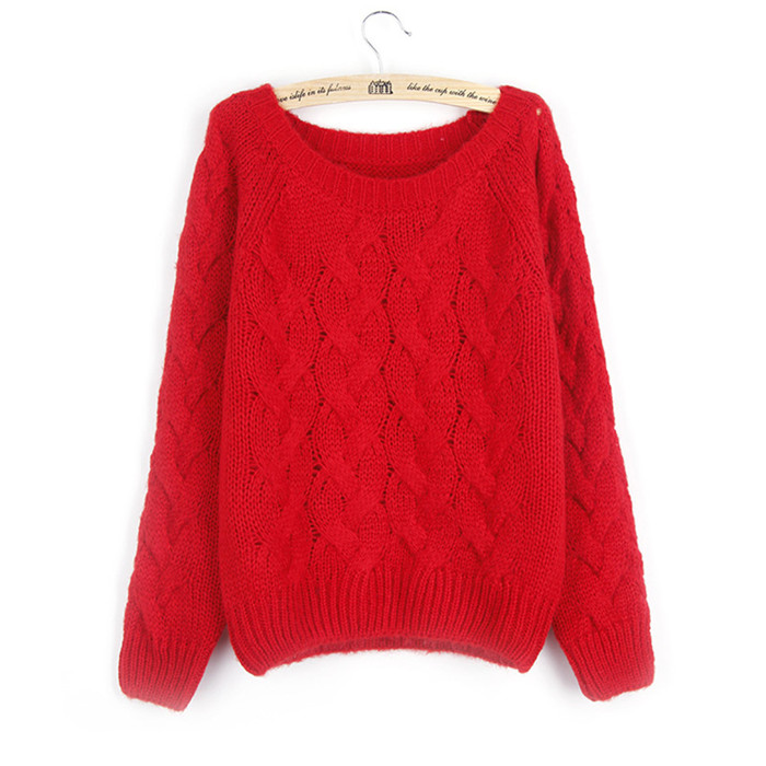 Women's Round Collar Long Sleeves Braid Pattern Sweater on Luulla