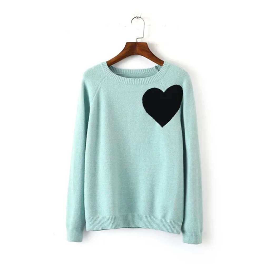 Women's Round Collar Long Sleeves Cute Heart Pattern Sweater on Luulla